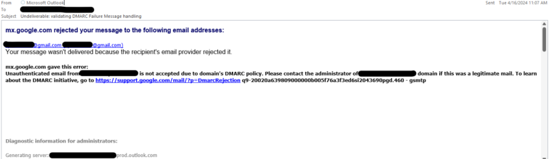 DMARC Reject Policy and Message Failures